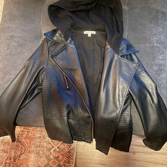 Hem & Thread | Jackets & Coats | Black Faux Leather Jacket With Hood ...